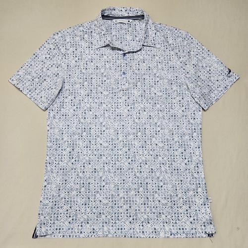 7 Diamonds 4-Way Stretch Polo Shirt Men Size S White Geometric Golf ...