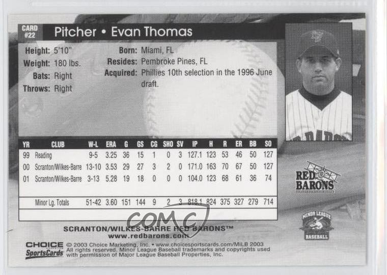 2002 Choice Scranton/Wilkes-Barre Red Barons Choice 2003 Logo Evan ...