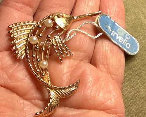 MARVELLA FAUX PEARL SWORDFISH BROOCH PIN GOLD TONE | eBay