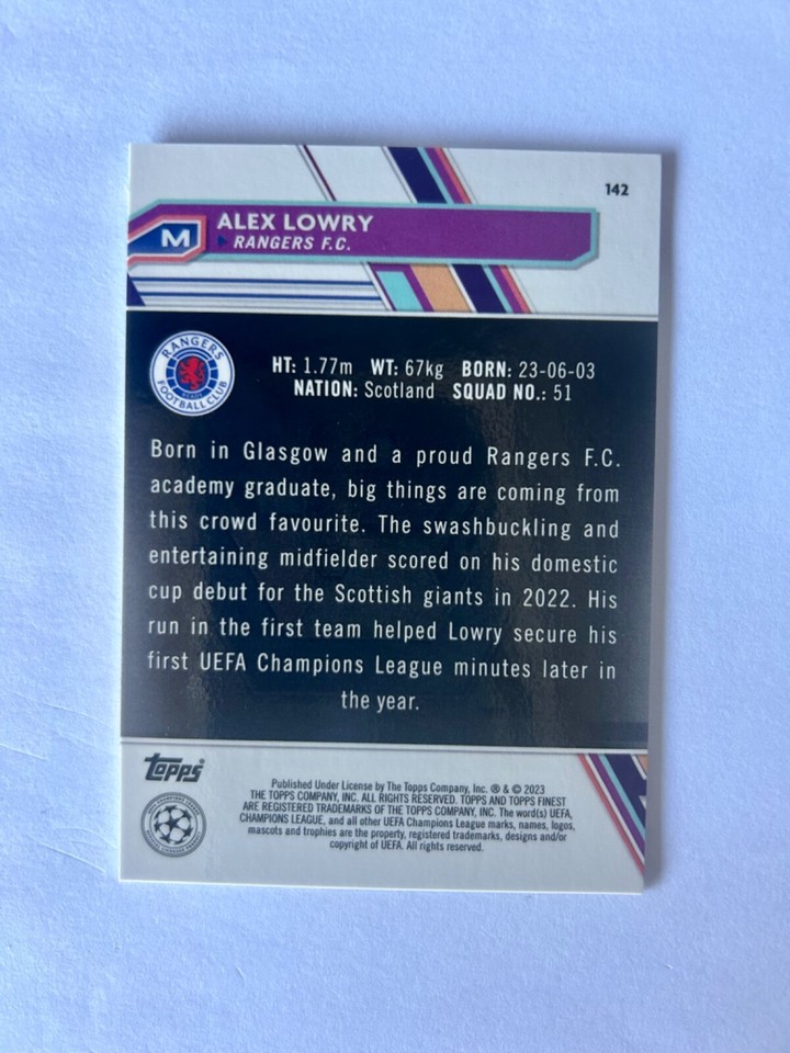 2022-23 Topps Finest Alex Lowry Sky Blue Refractor Rookie Card SP #187/ ...