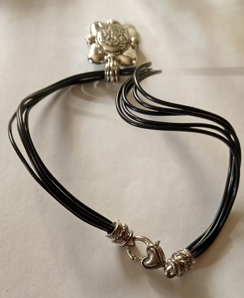 Women's Pendant Choker Necklace with Monogram Five String Leather 16 ...