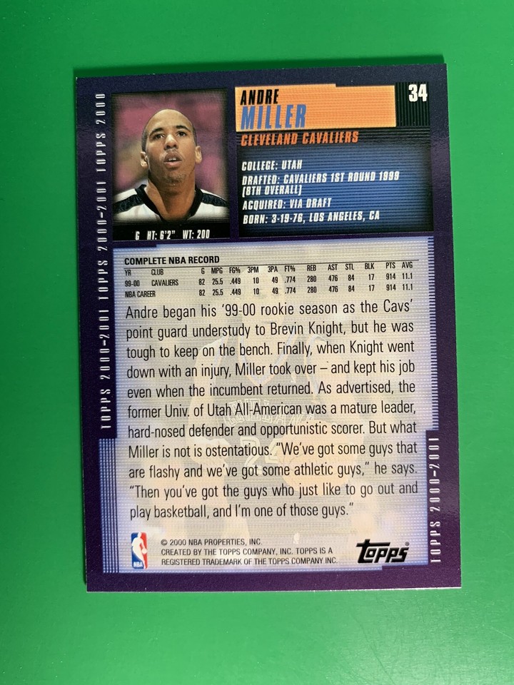 2000-01 Topps Andre Miller ASR #34 Cleveland Cavaliers | eBay