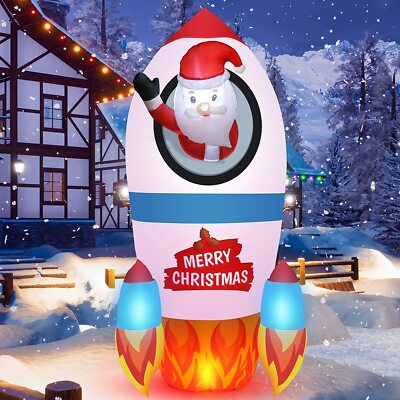 8 FT Christmas Inflatable Rocket with Santa Inflatable Yard Decor Decor ...