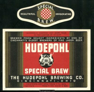 Hudepohl Brewing Co. Cincinnati, Ohio. Hudepohl Special Brew beer label ...