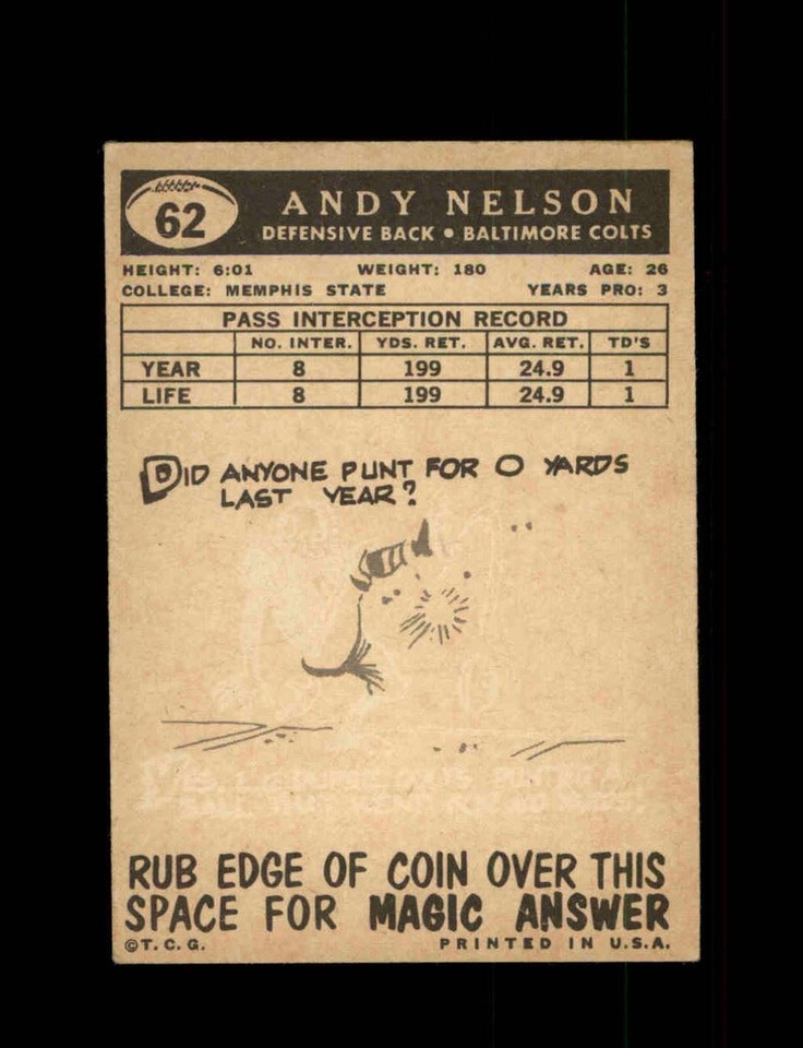 1959 ANDY NELSON TOPPS #62 COLTS *G8659 | eBay