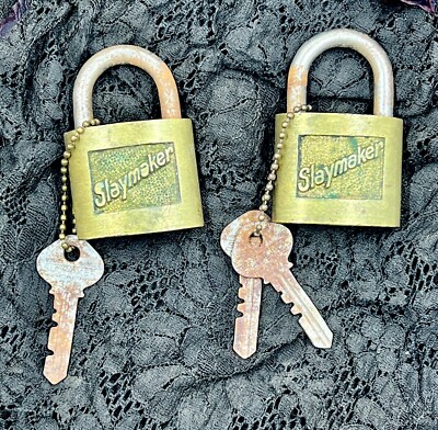 2 Vintage SLAYMAKER Padlocks #5 and #8, with Working Keys Brass Made in ...