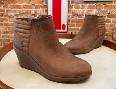 Merrell Stone Brown Leather Tremblant Wedge Bluff Waterproof Ankle Boot ...