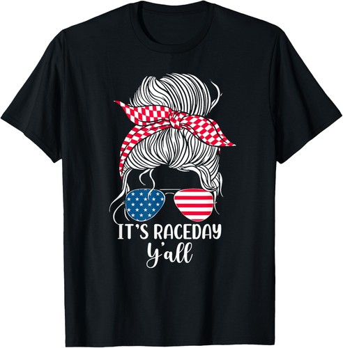 Dirt Track Racing Race Girl Usa American Flag Glasses Bun T-Shirt | eBay