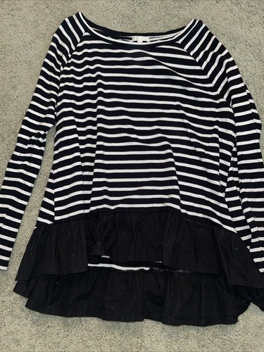 Women’s Abound Black & White Stripe Tunic Top Ruffle Bottom Size L ...