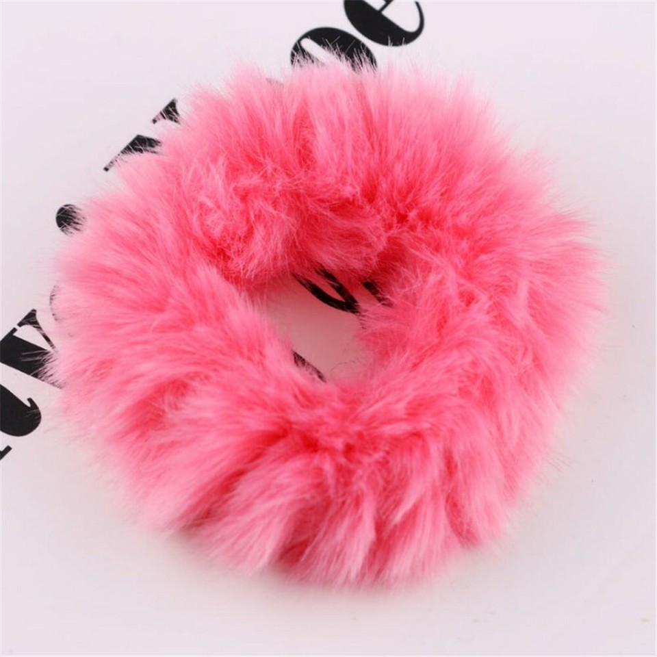 2x Soft Fluffy Faux Fur Fuzzy Scrunchie Elastic Hair Ring Rope Hair ...