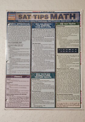 SAT TIPS MATH (Quick Study Academic) By BarCharts, Inc Laminated 4 ...