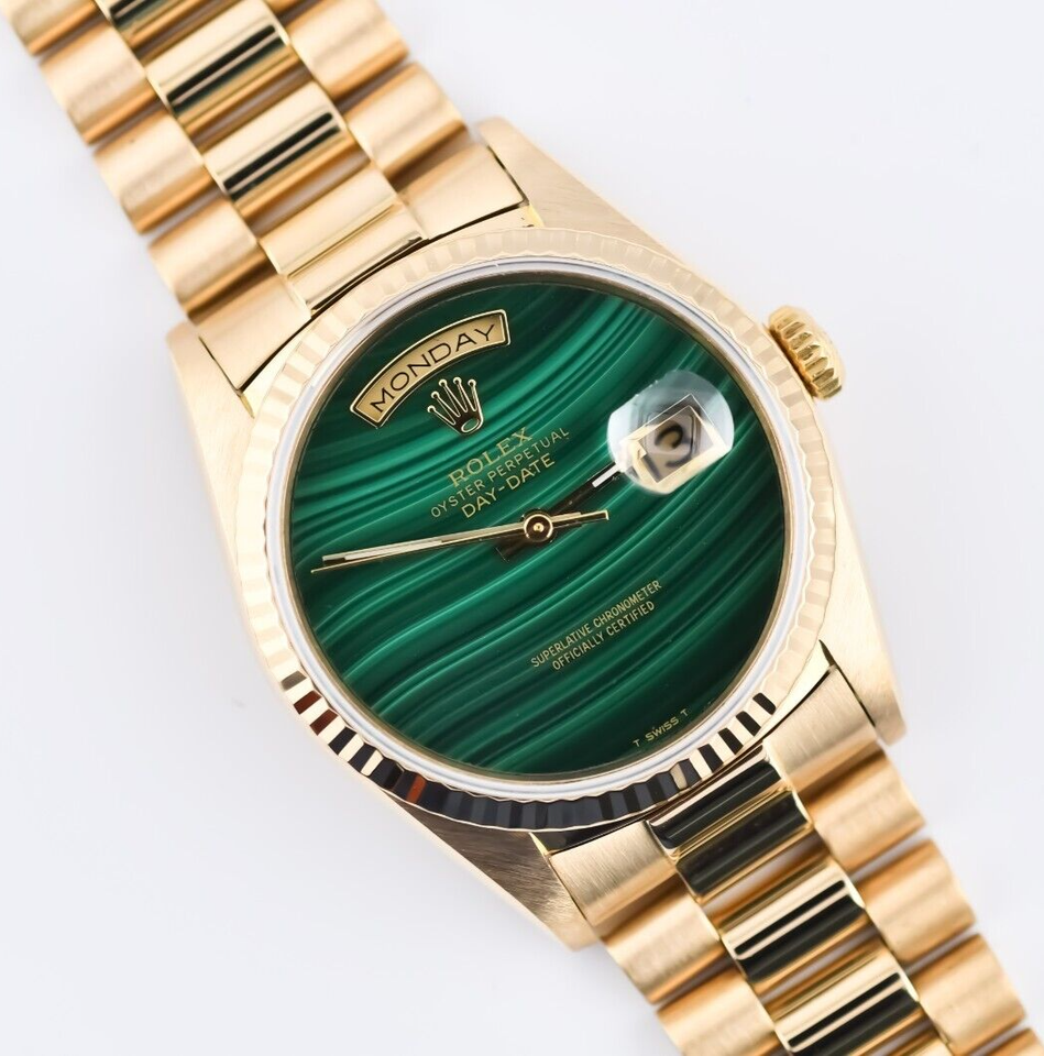 Rolex Men's Day-Date 36mm President 18k Yellow Gold 18038 Green ...