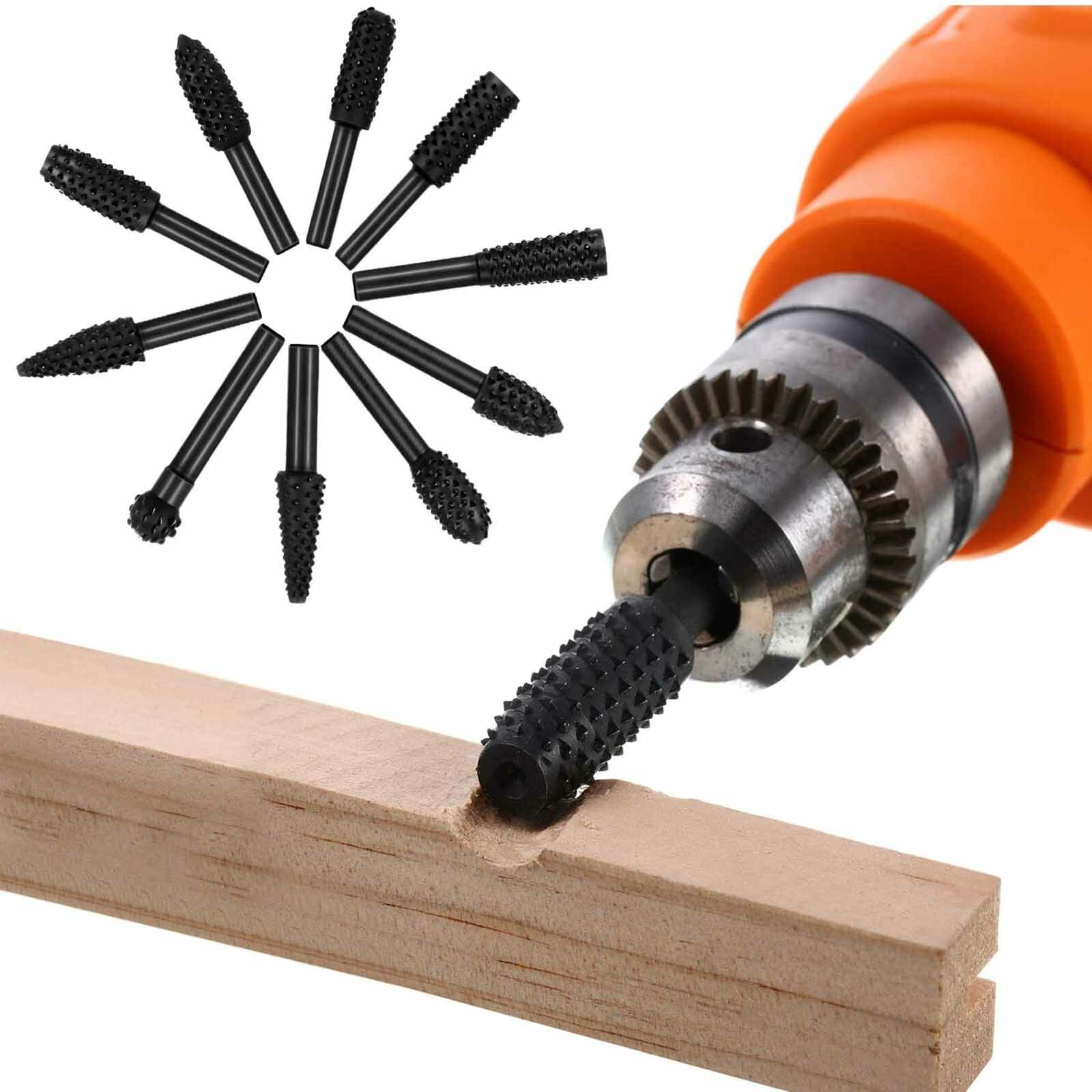 10PCS Rotary Bits Set Router Drill Bit Burr Wood Rasp File Drill Bit ...