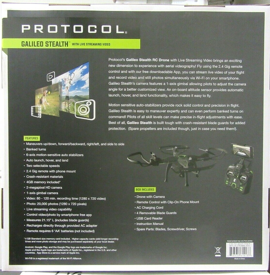 Protocol Galileo Stealth Quadcopter Drone with Camera - Ready-to-Fly ...
