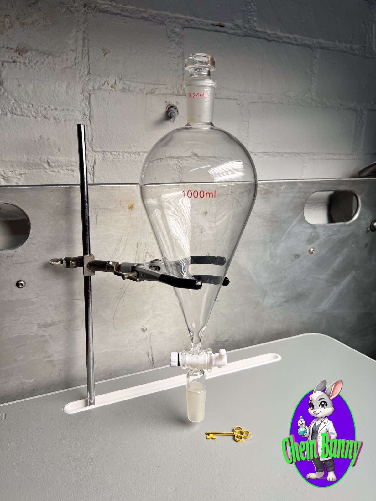 New 1000 ML separatory funnel, 24/40, PTFE Stopcock, ground glass ...