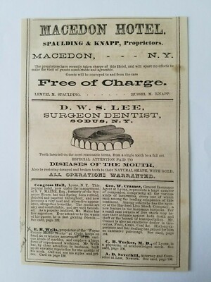 1867 New York Macedon Hotel Spaulding Knapp Lee Dentist Surgeon ...