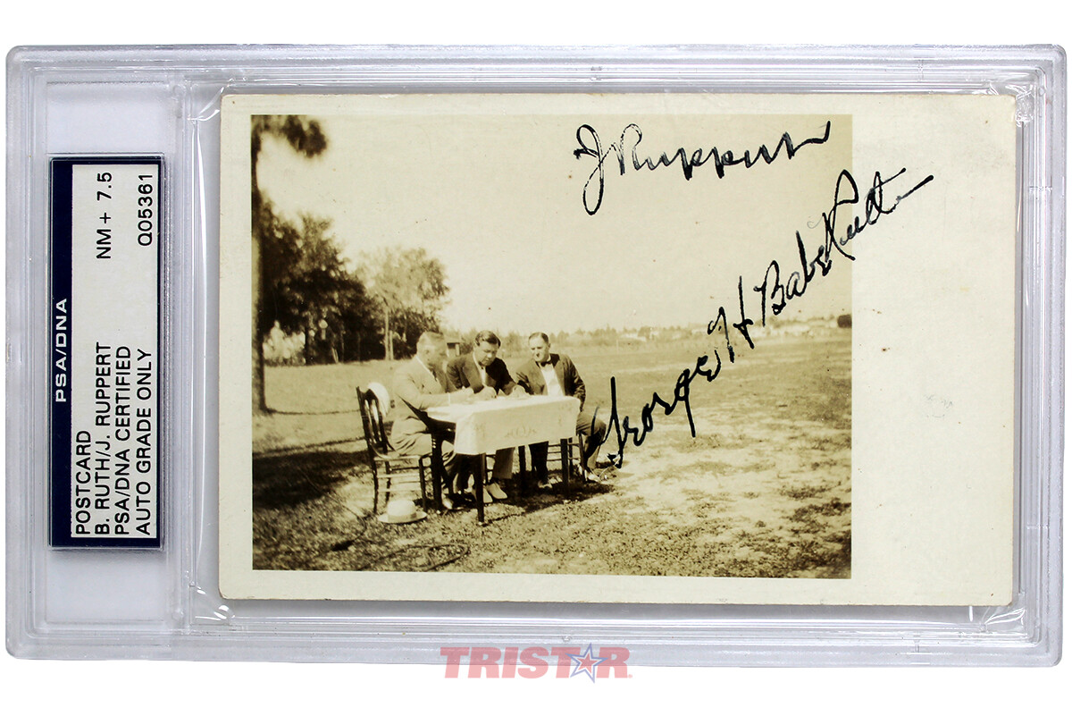 Babe Ruth & Jacob Ruppert Signed Autographed Postcard PSA NM 7.5 NY ...