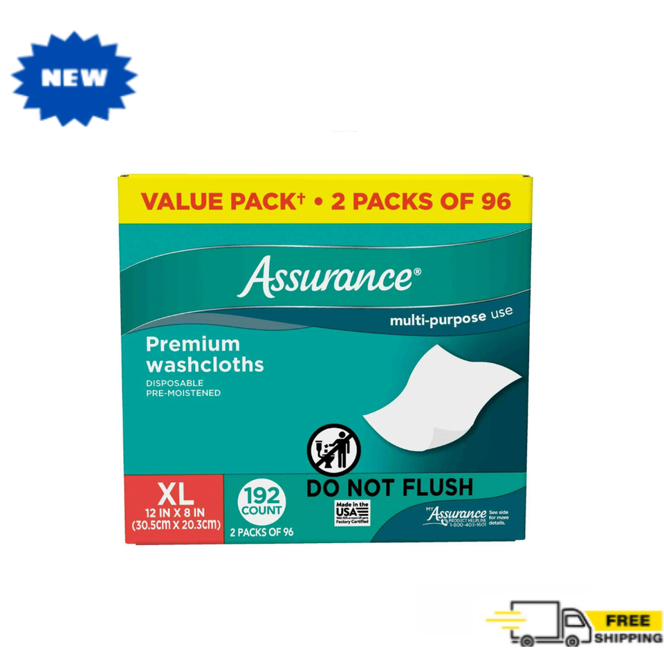 2pk Assurance Premium Disposable Washcloths Pre-Moistened Body Wipes ...