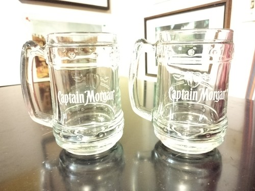 Set of 2* CAPTAIN MORGAN Glass MUGS *Raised Crossed Swords Logo* FREE ...