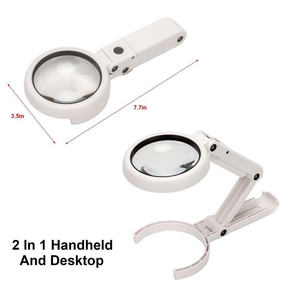 5X 10X Magnifying Glass Stand Foldable Dimmable Magnifier With Light 8 ...