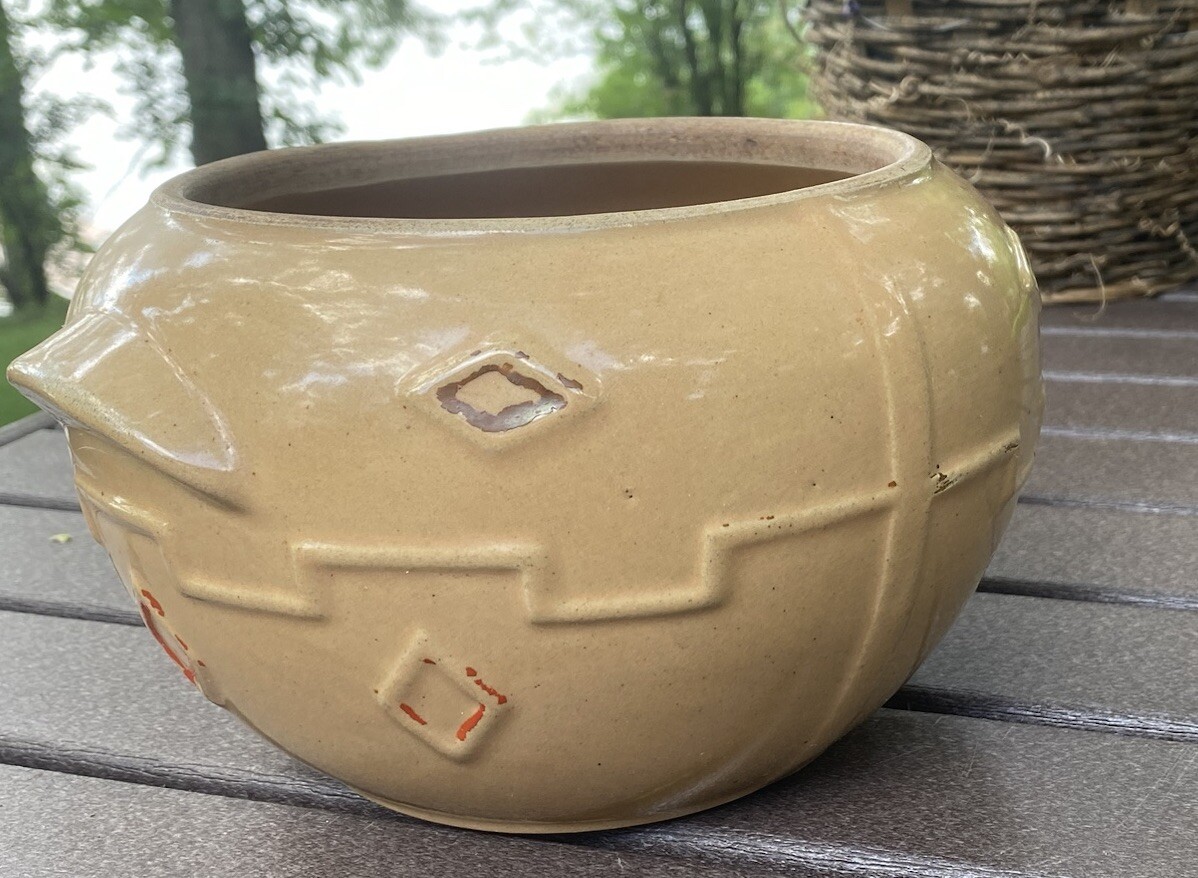 Vintage Brown Crock American Pottery Stoneware Geometric Design | eBay