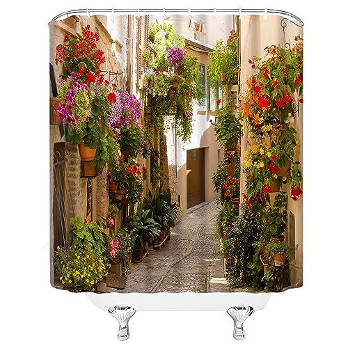 Italian Shower Curtain European Garden Greece Scene Tuscany Vintage ...