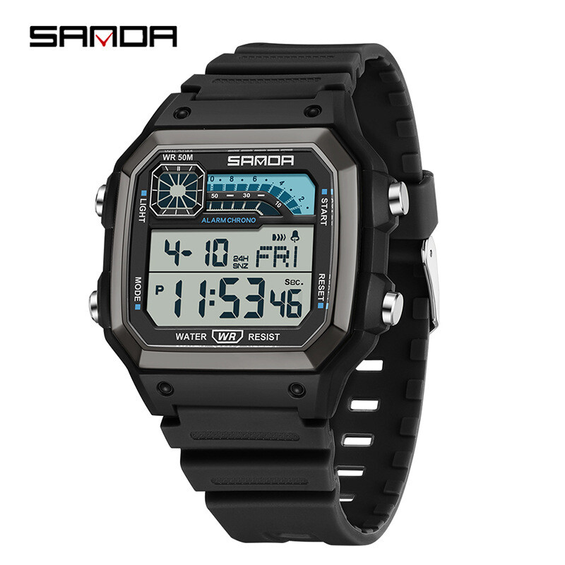 SANDA Men's Sports Outdoor waterproof Watch Square Fashion Electronic ...