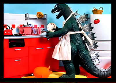 Godzilla Mom Dressed In Apron Kitchen Doing Dishes Chores MAGNET | eBay