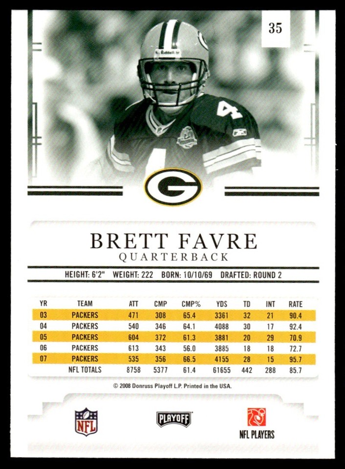 2008 Playoff Prestige Brett Favre Green Bay Packers #35 | eBay
