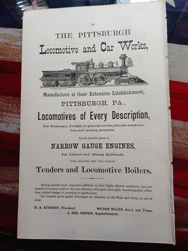 1871 Print Ad PITTSBURGH LOCOMOTIVE CAR WORKS railroad Picture D. A ...