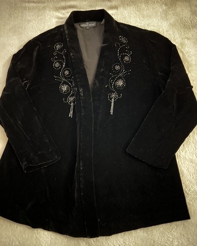 Vtg 90s Carole Little Sz. 2 Black Velvet Jacket, Black Shiny Beaded | eBay