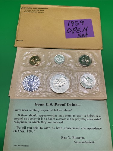 1959 US Mint Silver Proof Set in Flat Pack 5 Coins Sealed In A Cello | eBay