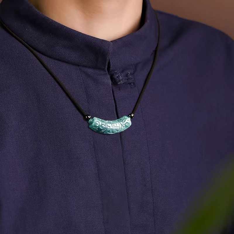 Real Grade A Natural Blue Jade Jadeite Women Lucky Bless Long Tube ...