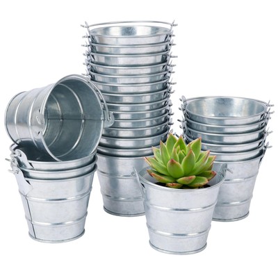 25 Pack 3 Inch Small Galvanized Metal Buckets with Handles, Mini Tin ...