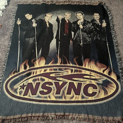 Vtg NSYNC Woven Tapestry Blanket Fringe Throw Justin Timberlake 55" X ...
