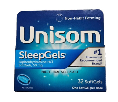 Unisom Nighttime Sleep-Aid, 50 mg, Liquid Filled Softgels 32ct -- | eBay
