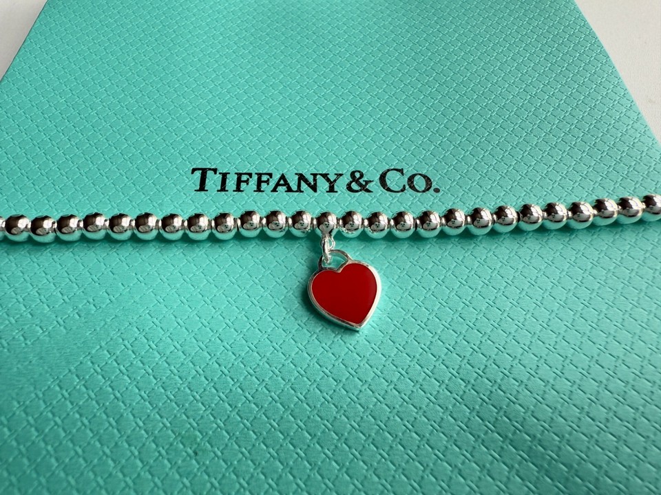 Tiffany Co Sterling "Return To Tiffany" Red Heart Tag Bead Bracelet | eBay