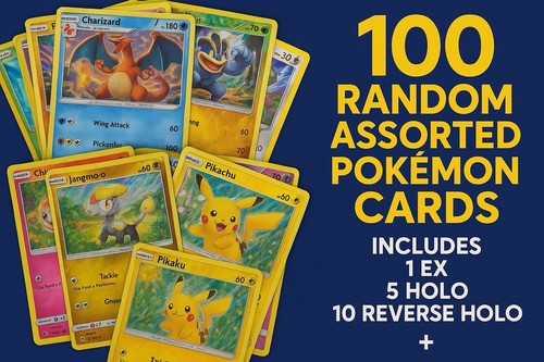 *EX* 100 Random Assorted Pokémon Cards - Includes 1 EX, 5 Holo, 10 ...