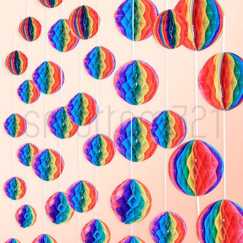 HONEYCOMB Hanging Paper BALLS Wedding Birthday Garland Party Deco Gold ...