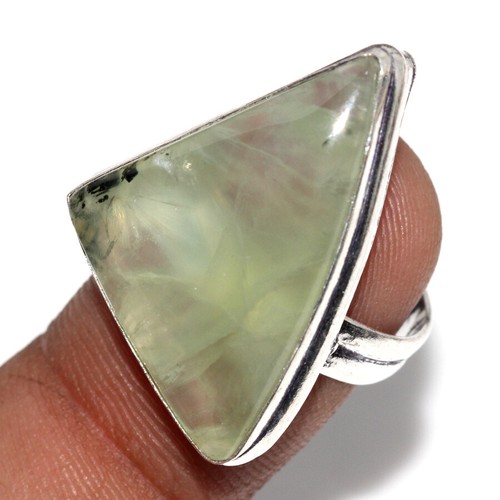 925 Silver Plated Moss Prehnite Ethnic Ring Handmade Jewelry Size US 6 ...