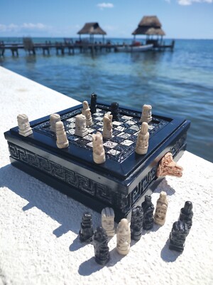 Mayan Chess Set Handcrafted Aztec Black Artesania Mexicana 7.5×7.5-in ...