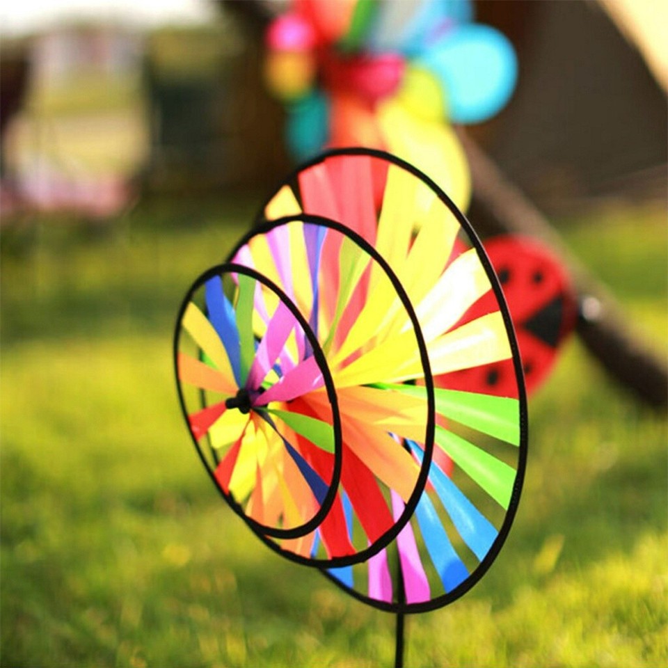 triple wheel garden pinwheels Kids Windmill Rainbow Wind Spinners | eBay