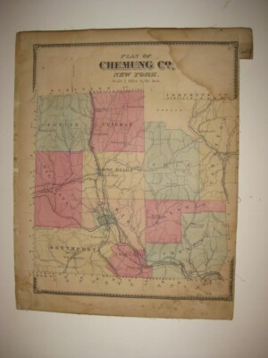 ANTIQUE 1869 CHEMUNG COUNTY ELMIRA HORSEHEADS ERIN NEW YORK HANDCOLORED ...