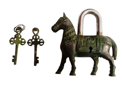 VINTAGE Style HORSE Padlock - Lock with Key - Brass Made Black WORKING ...
