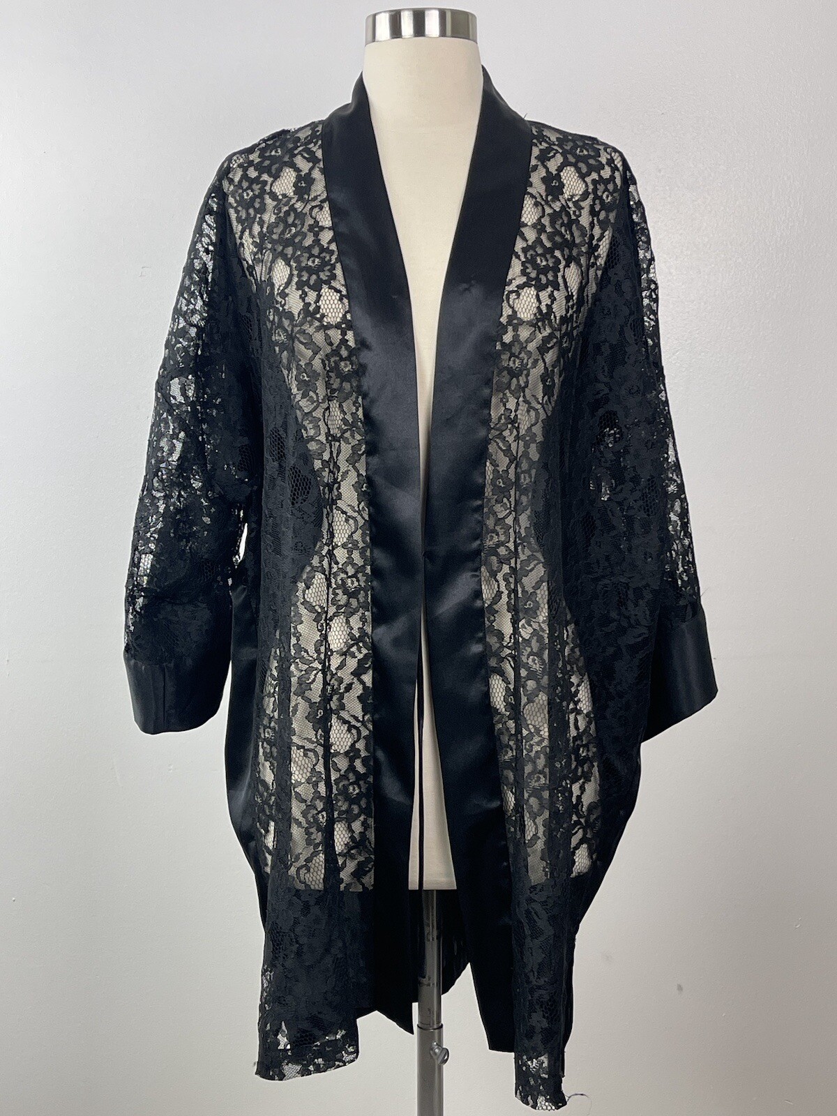 Victoria’s Secret Satin Robe Black Lace Lingerie Flor… - Gem