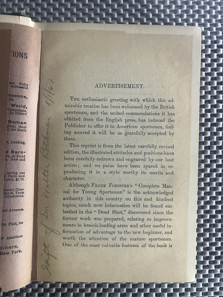 Antique Hunting Sportsman Guide ~ The Dead Shot 1873 Marksman ...