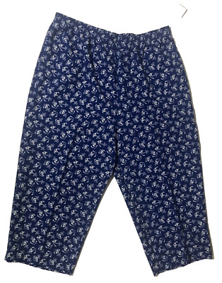 NWT Hilliard & Hanson Ship Anchor Nautical Blue Elastic Waist Capris ...