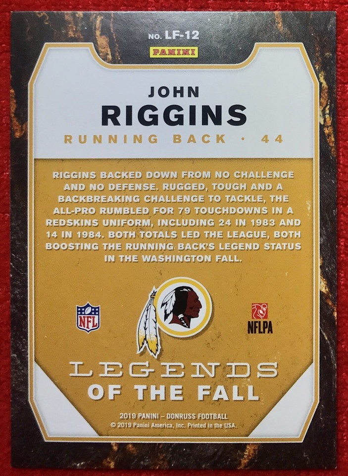 2019 Panini Donruss John Riggins #LF-12 Legends of the Fall Washington ...