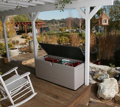 Extra Large Outdoor Storage Bench Pool Deck Tan Weatherproof Patio ...