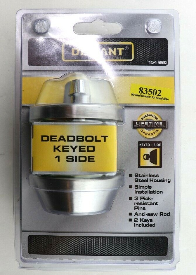 Defiant Deadbolt Lock Stainless Steel, 2 Keys, Keyed 1 Side 154 660 ...